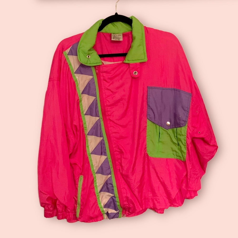 1980’s Neon Pink, Lime Green, And Purple Windbreaker … - Gem
